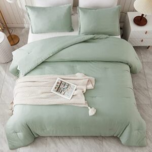 Litanika Comforter Full Size Set Sage Green, 3 Pieces Lightweight Bed Comforter Full, Solid Summer Bedding Comforters & Sets, Soft All Season Quilt Blanket (79x90In Comforter & 2 Pillowcases)