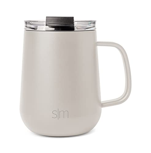 Simple Modern Travel Coffee Mug with Lid and Handle | Reusable Insulated Stainless Steel Coffee Tumbler Tea Cup | Gifts for Women Men Him Her | Voyager Collection | 12oz | Almond Birch