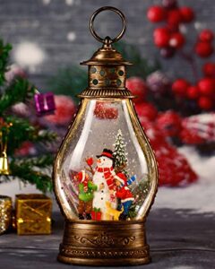 snow globe snowman christmas decorations indoor ornament, glittering lantern swirling,home decor gifts with musical ,battery or usb powered