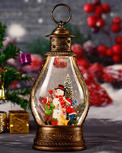 Snow Globe Snowman Christmas Decorations Indoor Ornament, Glittering Lantern Swirling,Home Decor Gifts with Musical ,Battery or USB Powered