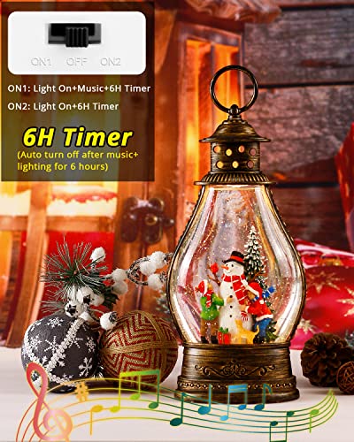 Snow Globe Snowman Christmas Decorations Indoor Ornament, Glittering Lantern Swirling,Home Decor Gifts with Musical ,Battery or USB Powered