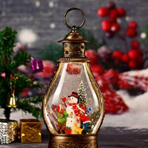 Snow Globe Snowman Christmas Decorations Indoor Ornament, Glittering Lantern Swirling,Home Decor Gifts with Musical ,Battery or USB Powered