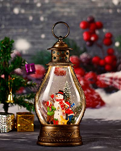 Snow Globe Snowman Christmas Decorations Indoor Ornament, Glittering Lantern Swirling,Home Decor Gifts with Musical ,Battery or USB Powered