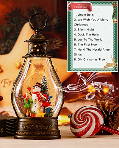 Snow Globe Snowman Christmas Decorations Indoor Ornament, Glittering Lantern Swirling,Home Decor Gifts with Musical ,Battery or USB Powered