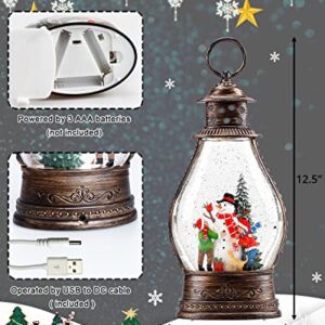 Snow Globe Snowman Christmas Decorations Indoor Ornament, Glittering Lantern Swirling,Home Decor Gifts with Musical ,Battery or USB Powered