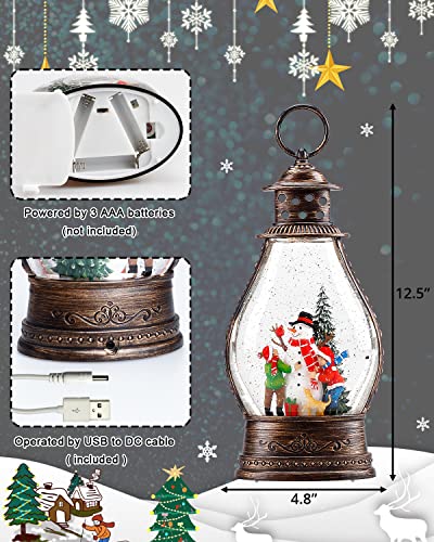 Snow Globe Snowman Christmas Decorations Indoor Ornament, Glittering Lantern Swirling,Home Decor Gifts with Musical ,Battery or USB Powered