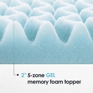 Mellow 2 Inch 5-Zone Memory Foam Mattress Topper, Cooling Gel Infusion, Queen