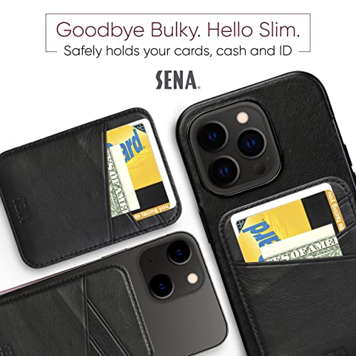 Sena Wallet, Apple Wallet Attachment for Apple iPhone 12/13/14 Pro/Max/Max Pro, iPhone Leather Wallet, Apple Wallet iPhone 14/13/12 Apple Wallet, Black (SXD111US-50)