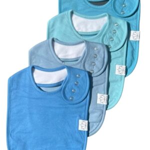 Isabeli Large Toddler Organic Cotton Bibs, Unisex 4-pack for Feeding, Drooling, Adjustable (Blues)