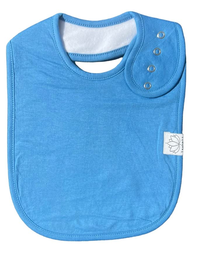 Isabeli Large Toddler Organic Cotton Bibs, Unisex 4-pack for Feeding, Drooling, Adjustable (Blues)