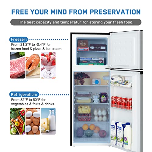 Frestec 4.7 CU' Refrigerator, Mini Fridge with Freezer, Compact Refrigerator, Small Refrigerator with Freezer, Top Freezer, Adjustable Thermostat Control, Door Swing, Stainless Steel (FR 472 SL)