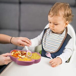 Vicloon Toddler Plates with Suction, Toddler Plates with Spoon & Fork, 100% Food-Grade Silicone Divided Design, Non-Slip, Microwave and Dishwasher Safe