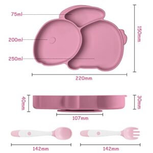 Vicloon Toddler Plates with Suction, Toddler Plates with Spoon & Fork, 100% Food-Grade Silicone Divided Design, Non-Slip, Microwave and Dishwasher Safe