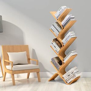 na 8-tier bamboo tree modern bookshelf, creative curved standing bookcase rack book storage organizer shelves, display floor book shelf space saver for home office living room bedroom