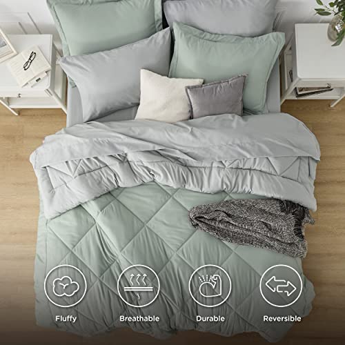 Bedsure Sage Green Queen Comforter Set - 7 Pieces Reversible Bed Set Sage Green Bed in a Bag Queen with Comforters, Sheets, Pillowcases & Shams, Queen Bedding Sets