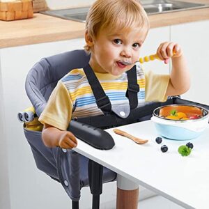 Fookens Hook On Baby High Chair, Clip On High Chair for Babies and Toddlers, Removable Babies High Chair That Attaches to Table, Foldable Baby Feeding Seat for Home and Travel Dining Table (Gray)