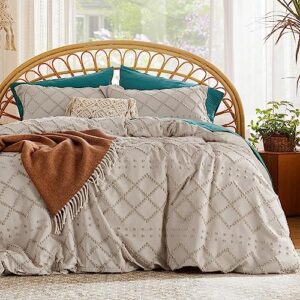 bedsure duvet cover king size - king duvet cover set, king boho bedding set for all seasons, 3 pieces embroidery shabby chic home bedding duvet cover set (linen, king, 104x90)