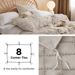 Bedsure Boho Duvet Cover Queen - Boho Bedding, Tufted Queen Duvet Cover for All Seasons, 3 Pieces Embroidery Shabby Chic Home Bedding Duvet Cover Set (Linen, Queen, 90x90)