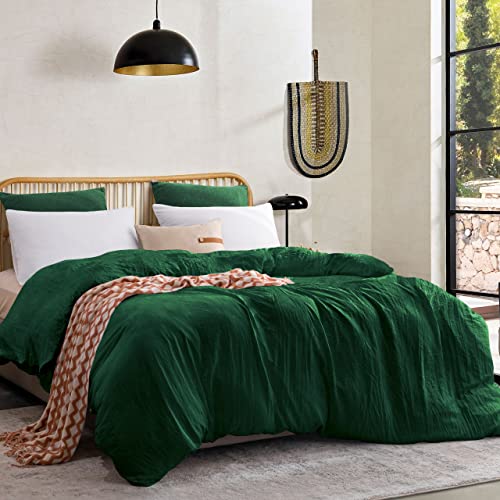 KAKABELL Duvet Cover Set Cal King Size,Ultra Soft Washed Microfiber 3 Pieces Bedding Set-with 8 Corner Ties 98x108 Inches -1 Duvet Cover+2 Pillowcases(Emerald Green,Cal King,No Comforter)