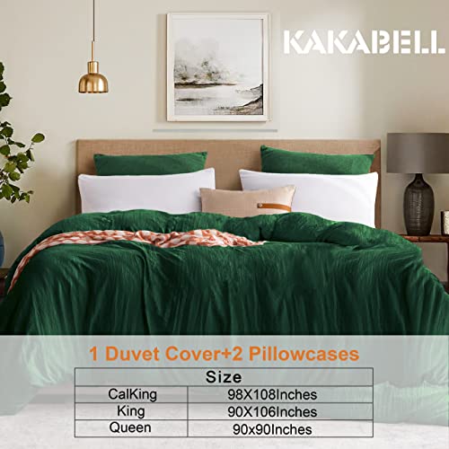 KAKABELL Duvet Cover Set Cal King Size,Ultra Soft Washed Microfiber 3 Pieces Bedding Set-with 8 Corner Ties 98x108 Inches -1 Duvet Cover+2 Pillowcases(Emerald Green,Cal King,No Comforter)