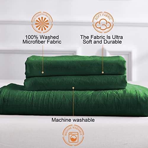 KAKABELL Duvet Cover Set Cal King Size,Ultra Soft Washed Microfiber 3 Pieces Bedding Set-with 8 Corner Ties 98x108 Inches -1 Duvet Cover+2 Pillowcases(Emerald Green,Cal King,No Comforter)