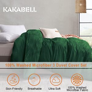 KAKABELL Duvet Cover Set Cal King Size,Ultra Soft Washed Microfiber 3 Pieces Bedding Set-with 8 Corner Ties 98x108 Inches -1 Duvet Cover+2 Pillowcases(Emerald Green,Cal King,No Comforter)