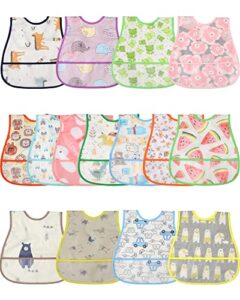 15 pack baby bibs set waterproof toddler feeding bibs with food scraps catcher pocket soft adjustable snaps feeding bibs unisex infant bibs gift for infants babies toddler boys and girls 6-24 months