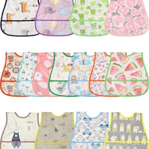 15 Pack Baby Bibs Set Waterproof Toddler Feeding Bibs with Food Scraps Catcher Pocket Soft Adjustable Snaps Feeding Bibs Unisex Infant Bibs Gift for Infants Babies Toddler Boys and Girls 6-24 Months