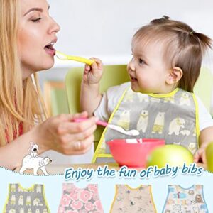 15 Pack Baby Bibs Set Waterproof Toddler Feeding Bibs with Food Scraps Catcher Pocket Soft Adjustable Snaps Feeding Bibs Unisex Infant Bibs Gift for Infants Babies Toddler Boys and Girls 6-24 Months