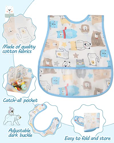 15 Pack Baby Bibs Set Waterproof Toddler Feeding Bibs with Food Scraps Catcher Pocket Soft Adjustable Snaps Feeding Bibs Unisex Infant Bibs Gift for Infants Babies Toddler Boys and Girls 6-24 Months