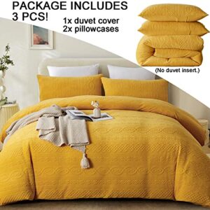 MorroMorn Queen Duvet Cover Set, Boho Bedding Sets Tufted, Fluffy Comforter Covers with Pillowcases Zipper - Soft Cozy Textured Luxury Modern Neutral Gold (Mustard Yellow, Full/Queen)