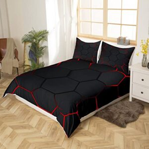 Honeycomb Duvet Cover Honeycomb Modern Geometry Hexagon Theme Bedding Set for Kids Boys Children Geometrical Comforter Cover Set Ultra Soft Beehive Black Red Decor Bedspread Cover Twin Size Zipper