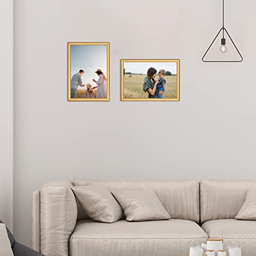 Autjvy 3.5x5 Picture Frame Matte Gold Modern Simple Thin Aluminum Metal Photo Frame with HD Real Glass, Display for Tabletop and Wall Collage. (2 Pack)