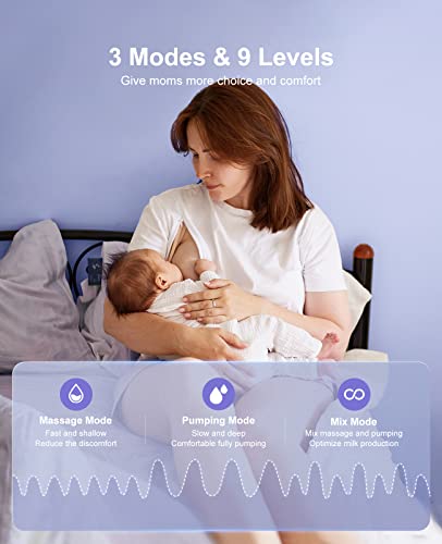 Wearable Breast Pump Hands Free, Haimmy Electric Portable Wireless Breast Pumps with 3 Modes & 9 Levels, 19/21/24/28mm Flange, LCD Display, Leak-Proof, Low Noise Painless Breastfeeding Pump (2 Pack)