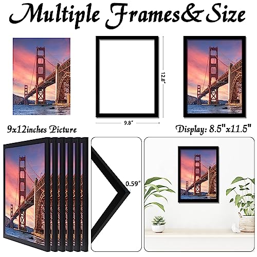 ijuerybai 6 Sets 9x12 Picture Frame, Frames for 9 x 12 Canvas Collage Photo Poster Certificate Wall Gallery, High Transparent Horizontal Vertical Black 9 by 12 Inches