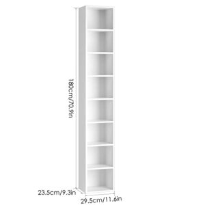 FOTOSOK 8-Tier Media Tower Rack, 11.6 X 9.3 X 70.9 Inches CD DVD Slim Storage Cabinet with Adjustable Shelves, Tall Narrow Bookcase Display Bookshelf for Home Office, White