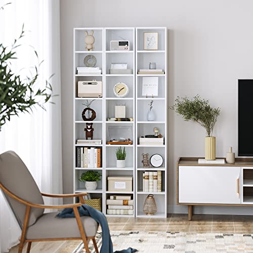 FOTOSOK 8-Tier Media Tower Rack, 11.6 X 9.3 X 70.9 Inches CD DVD Slim Storage Cabinet with Adjustable Shelves, Tall Narrow Bookcase Display Bookshelf for Home Office, White