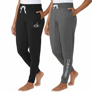 calvin klein women's 2 pack french terry joggers (as1, alpha, s, regular, regular, black/ashford grey heather, small)