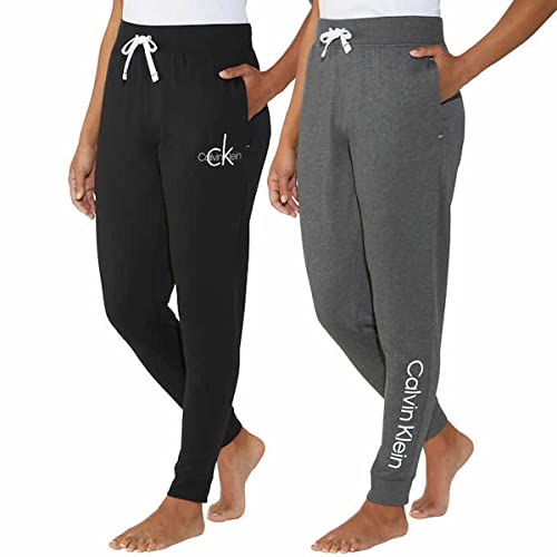 Calvin Klein Women's 2 Pack French Terry Joggers (as1, Alpha, s, Regular, Regular, Black/Ashford Grey Heather, Small)