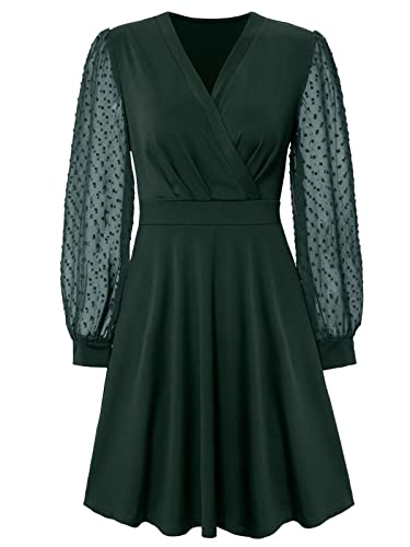 Fall Clothes for Women 2022, Black Formal Dresses Neutral Dress Short Sleeve Dress Wedding Women's Long Stylish Casual V-Neck Slim Dress with Pockets Women's Winter Dresses Under (L, Green)