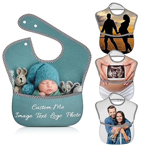 Zoczos Personalized Baby Bib Custom Your Image Text Design Newborn Bib Gift for Unisex 6-24 Months