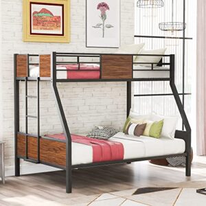 merax modern twin over full heavy metal bunk bed with full length rail for junior,teens, adults/space-saving/no box spring needed black