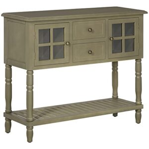 homcom vintage console table with 2 drawers and cabinets, retro sofa table for entryway, living room and hallway, light grey