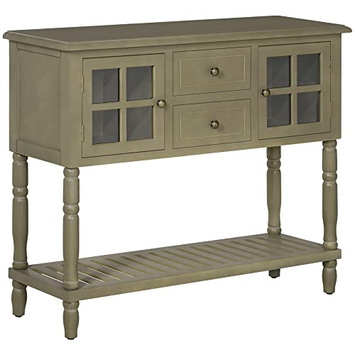 HOMCOM Vintage Console Table with 2 Drawers and Cabinets, Retro Sofa Table for Entryway, Living Room and Hallway, Light Grey