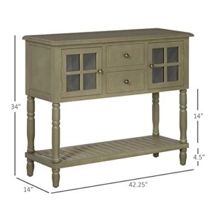 HOMCOM Vintage Console Table with 2 Drawers and Cabinets, Retro Sofa Table for Entryway, Living Room and Hallway, Light Grey