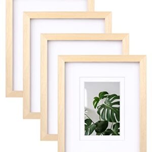 Egofine 8x10 Picture Frames Made of Solid Wood with Plexiglass, Display Pictures 4x6/5x7 with Mat or 8x10 Without Mat Set of 4 for Tabletop and Wall Mounting, Natural Wood