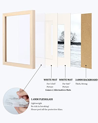 Egofine 8x10 Picture Frames Made of Solid Wood with Plexiglass, Display Pictures 4x6/5x7 with Mat or 8x10 Without Mat Set of 4 for Tabletop and Wall Mounting, Natural Wood