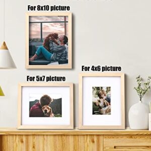 Egofine 8x10 Picture Frames Made of Solid Wood with Plexiglass, Display Pictures 4x6/5x7 with Mat or 8x10 Without Mat Set of 4 for Tabletop and Wall Mounting, Natural Wood