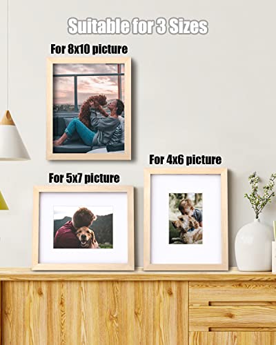 Egofine 8x10 Picture Frames Made of Solid Wood with Plexiglass, Display Pictures 4x6/5x7 with Mat or 8x10 Without Mat Set of 4 for Tabletop and Wall Mounting, Natural Wood