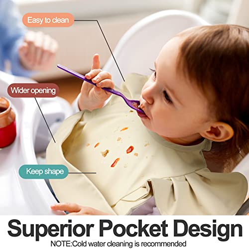 JaGely 3 Pcs Baby Bib for Eating Waterproof Baby Bib Baby Girl Food Bib Washable Toddler Bib Soft Feeding Bib with Food Catcher for Baby Boy or Girl Eating Travel Home Supplies